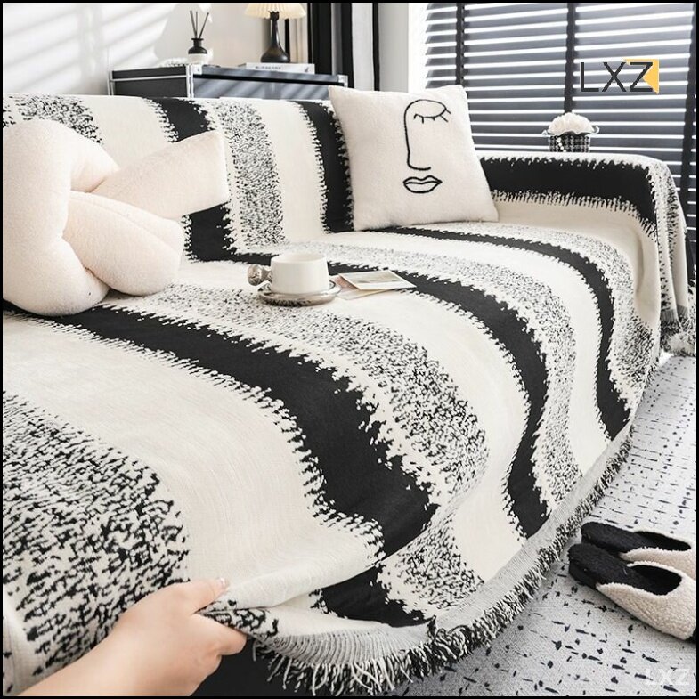 Чехол для мебели, полиэстер, черно-белый, семейный, вязанный