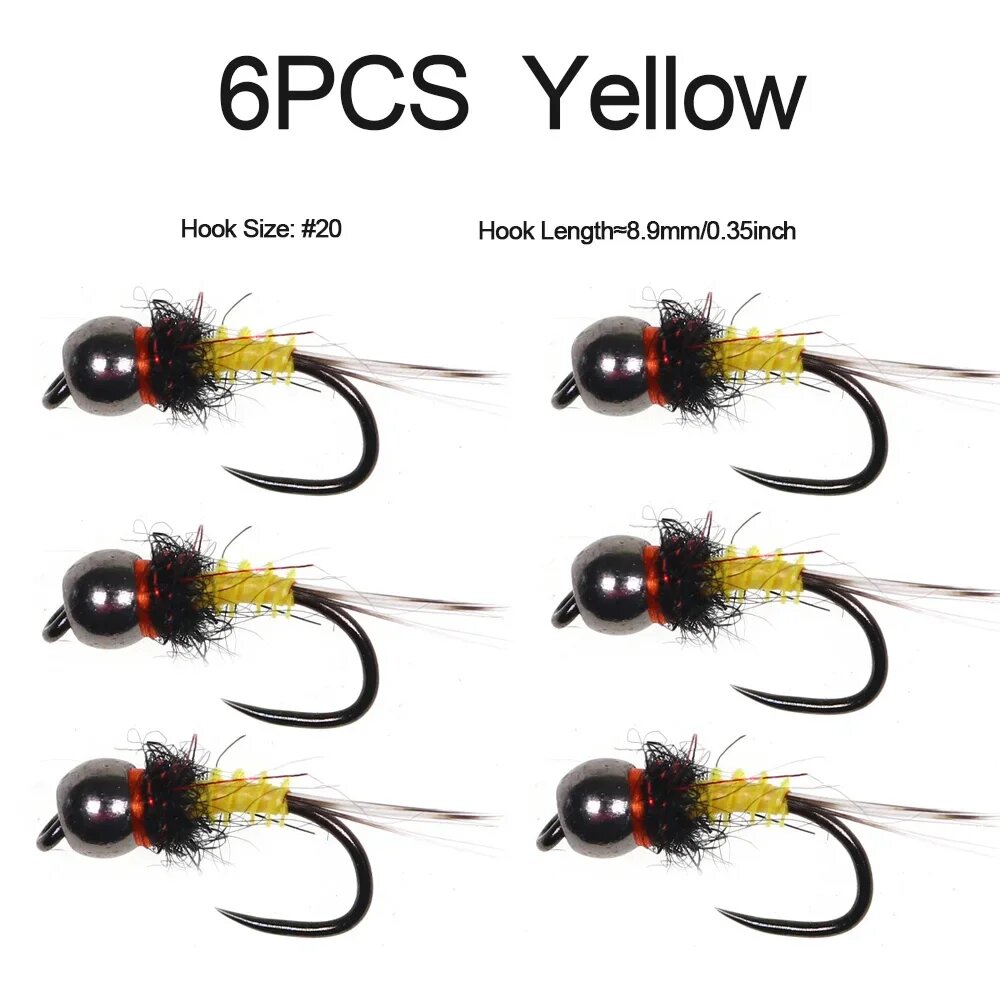 ICERIO 6 шт. Муха-нимфа для нахлыста 6PCS Yellow