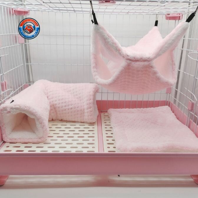 Гамак для грызунов двухъярусный, лежанка и тоннель в комплекте, мягкий подвесной домик для крыс, хомяков, шиншилл и морских свинок, крепление на карабинах, стирка при 30