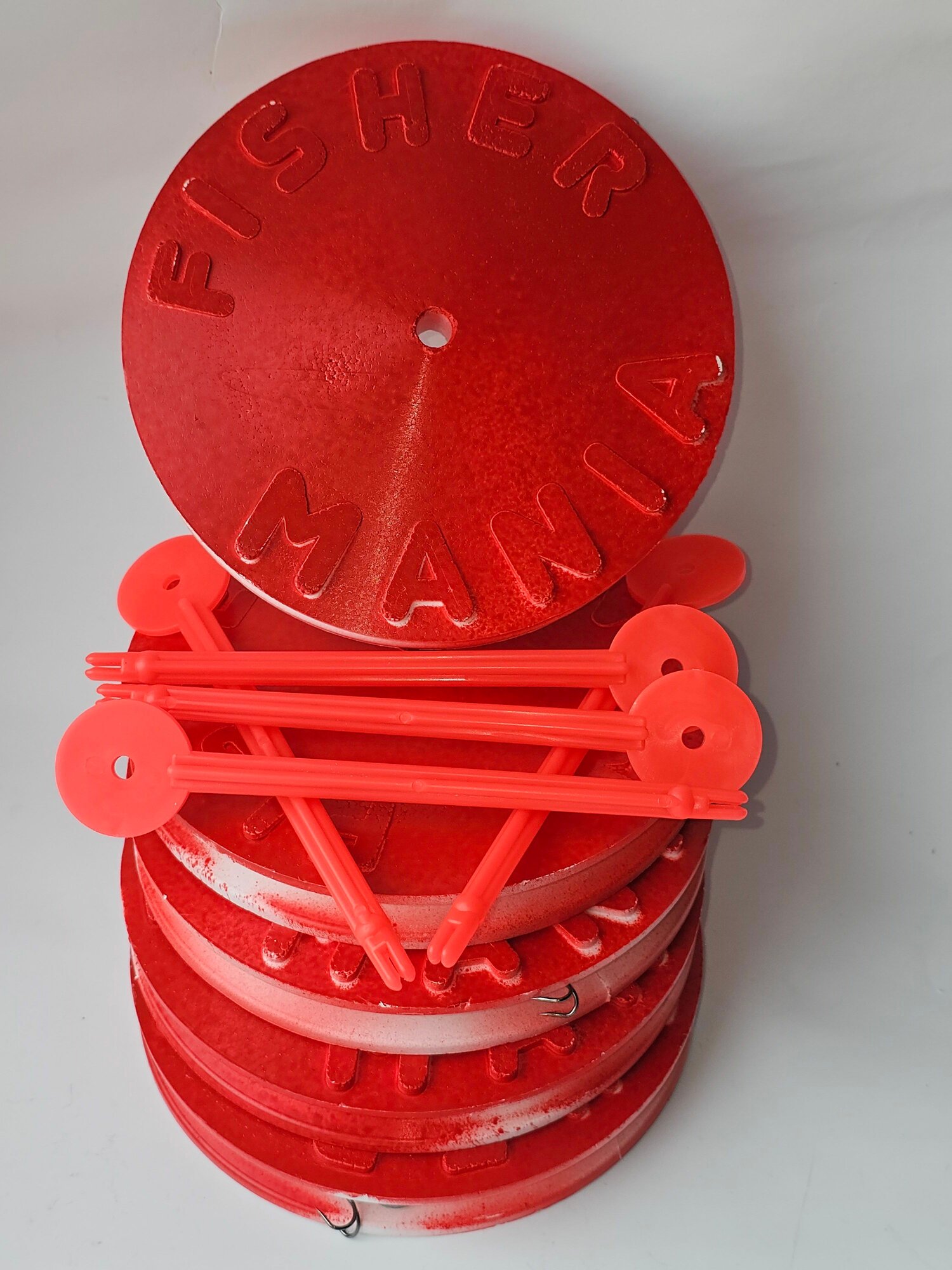 Кружки рыболовные оснащенные (5шт) 170 D намотка 10м, леска 0,4мм, с флюоресцентной мачтой