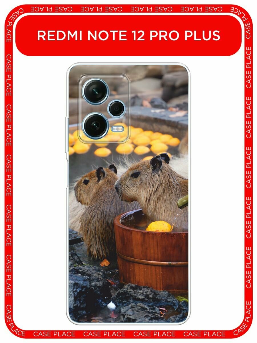 Чехол на Xiaomi Redmi Note 12 Pro Plus / Сяоми Редми Нот 12 Про Плюс с принтом "Капибары отмокают"