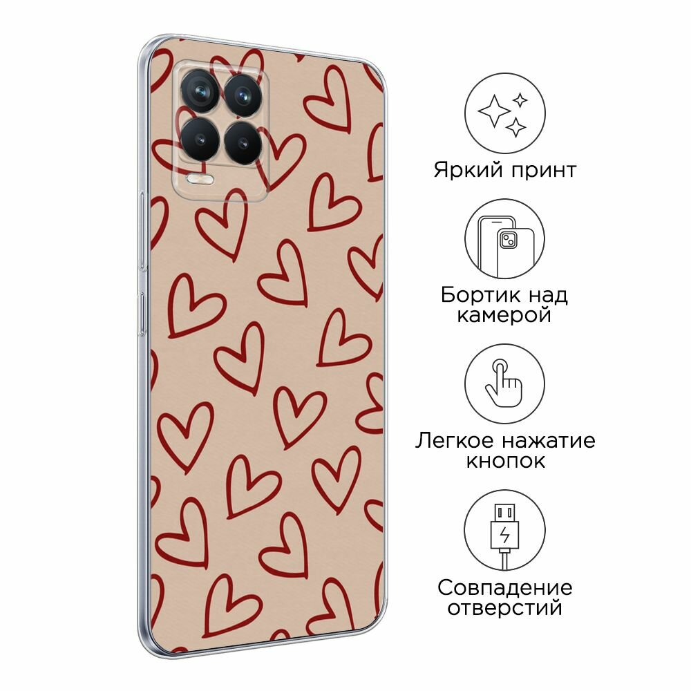 Чехол на Realme 8/8 Pro / Реалми 8/8 Про с принтом "Little hearts doodles 1 - 14 февраля" — фото 1