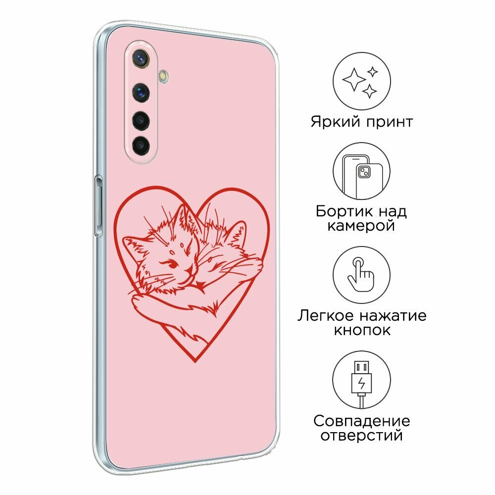 Чехол на Realme 6 / Реалми 6 с принтом "Влюблённые котики рисунок 1 - 14 февраля" — фото 1