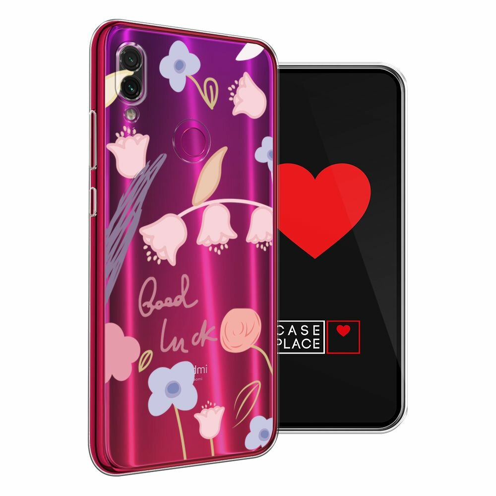 Чехол на Xiaomi Redmi Note 7 / Сяоми Редми Нот 7 с принтом "Lucky flowers", прозрачный — фото 1