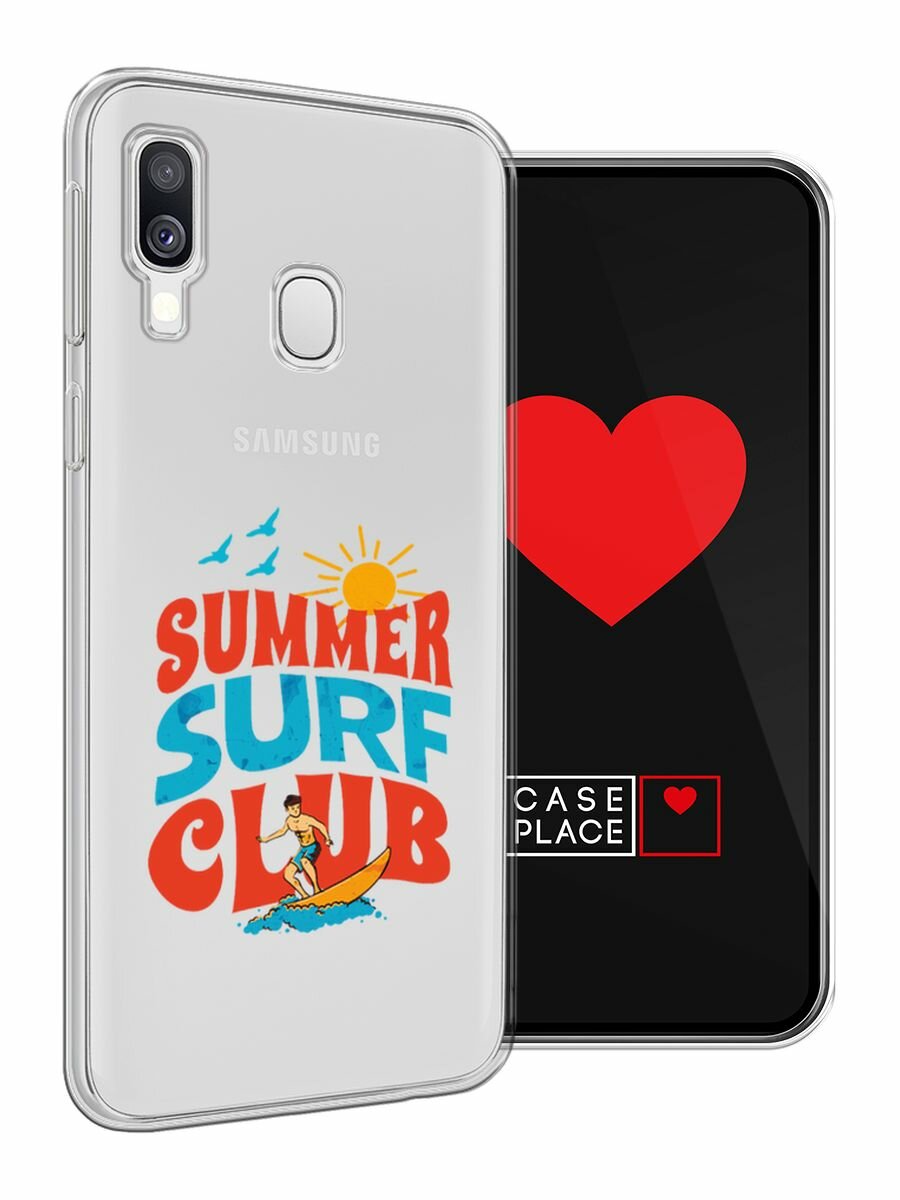 Чехол на Samsung Galaxy A40 / Самсунг Галакси А40 с принтом "Summer surf club", прозрачный — фото 1