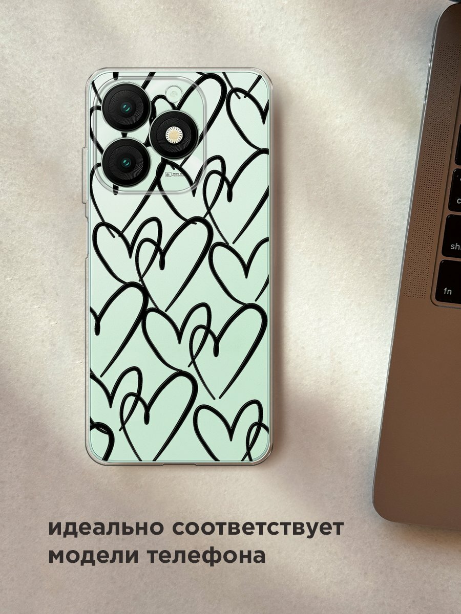Чехол на Itel A50 / Ител А50 с принтом "Hearts doodle black 1" — фото 1
