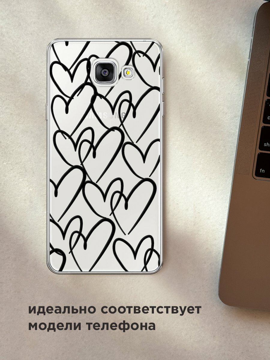 Чехол на Samsung Galaxy A5 2016 / Самсунг Галакси А5 2016 с принтом "Hearts doodle black 1" — фото 1