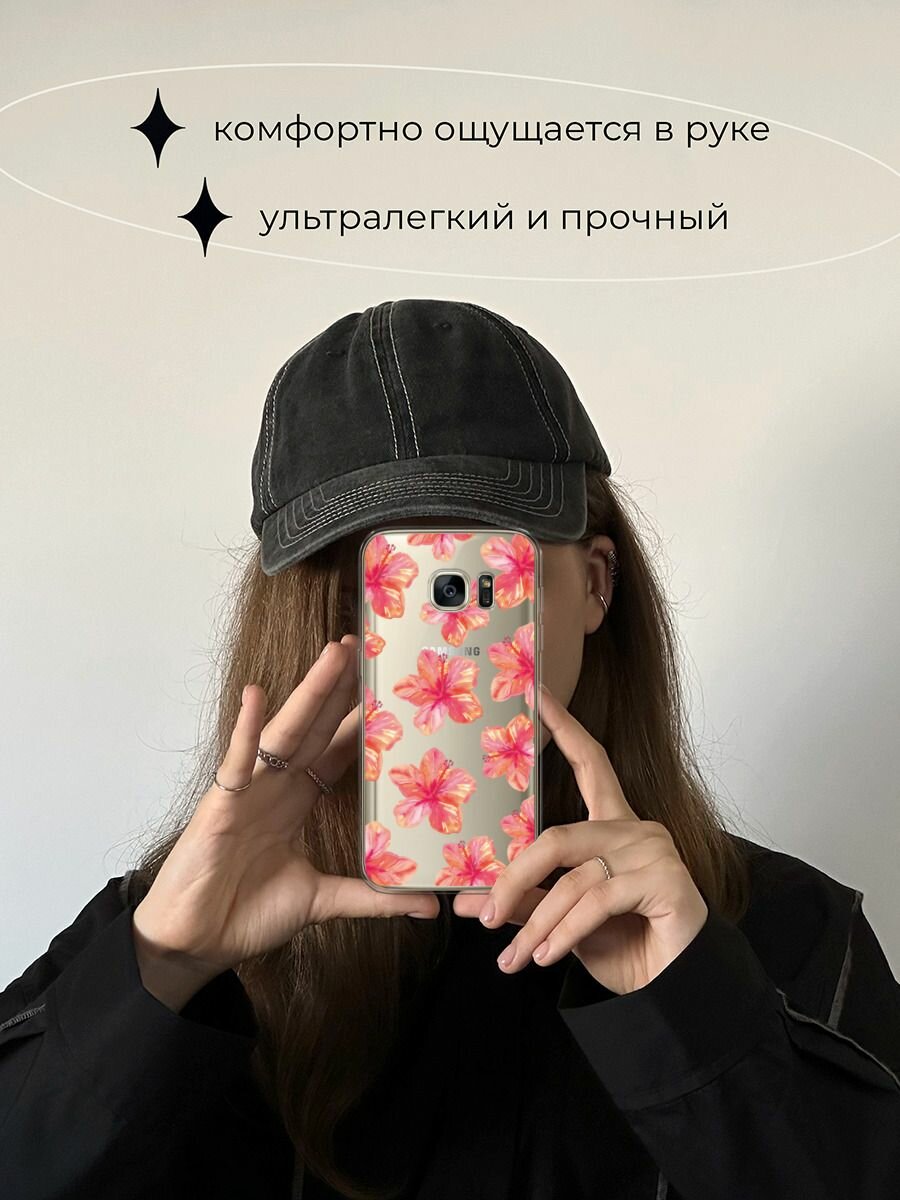 Чехол на Samsung Galaxy S7 / Самсунг Галакси С 7 с принтом "Pink flowers" — фото 1