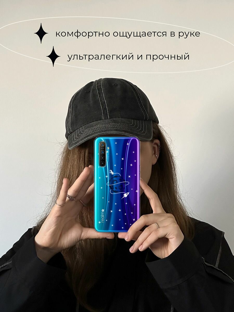 Чехол на Realme XT / Реалми XT с принтом "Полет вокруг луны", прозрачный — фото 1