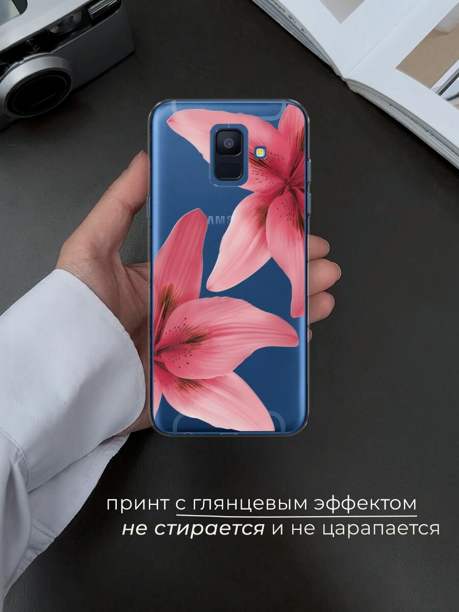 Чехол на Samsung Galaxy A6 / Самсунг Галакси А6 с принтом "Pink flower" — фото 1
