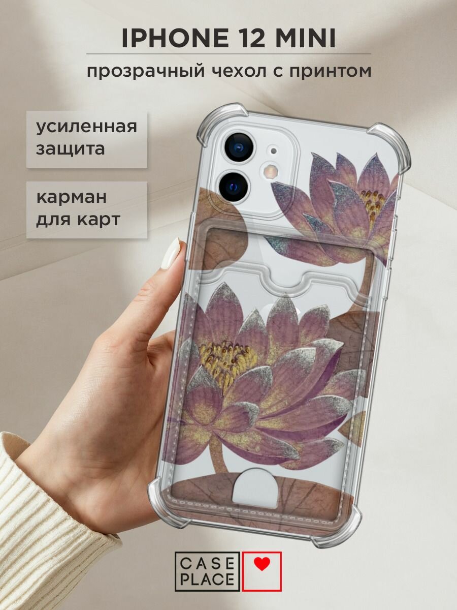 Чехол на Apple iPhone 12 mini (Айфон 12 Мини) с картой и принтом "Темные лотосы"