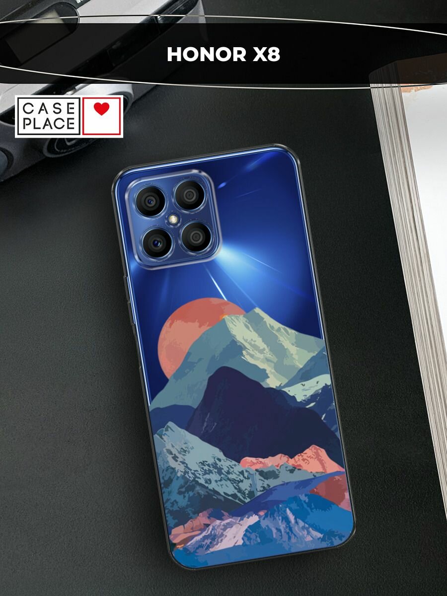 Чехол на Honor X8 / Хуавей X8 с принтом "Закат в снежных горах", прозрачный