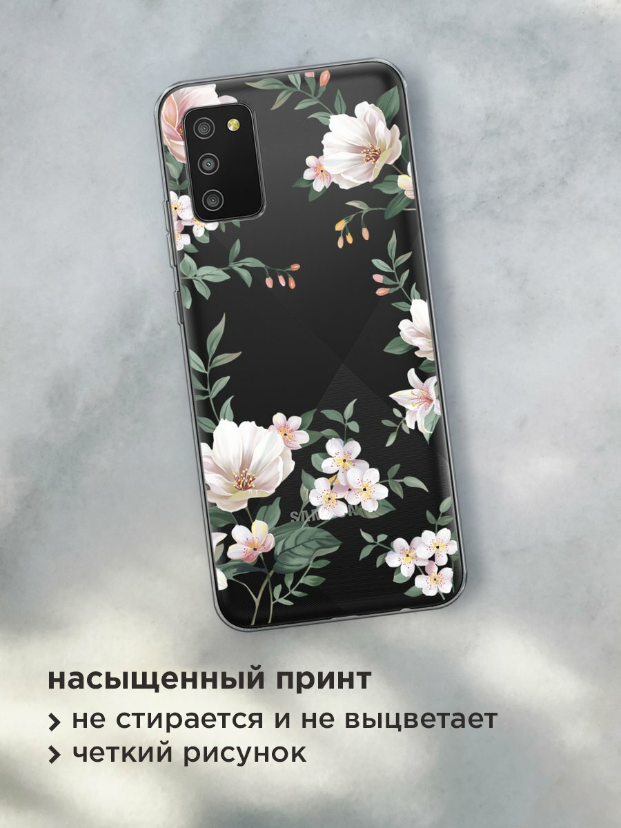 Чехол на Samsung Galaxy A02s / Самсунг Галакси A02s с принтом "Beautiful white flowers", прозрачный — фото 1