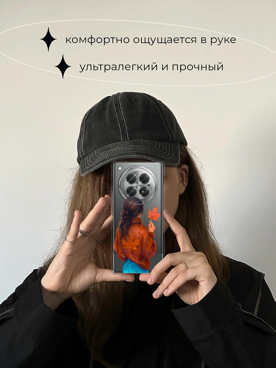 Чехол на Infinix Zero 40 5G / Инфиникс Зеро 40 5G с принтом "Девушка с опавшим листом", прозрачный — фото 1