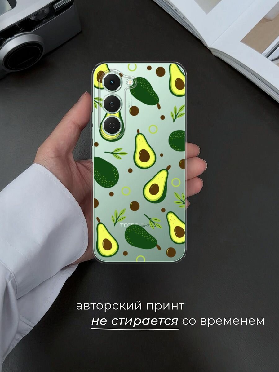Чехол на Tecno Spark 40 Pro / Текно Спарк 40 Про с принтом "Авокадо паттерн", прозрачный — фото 1