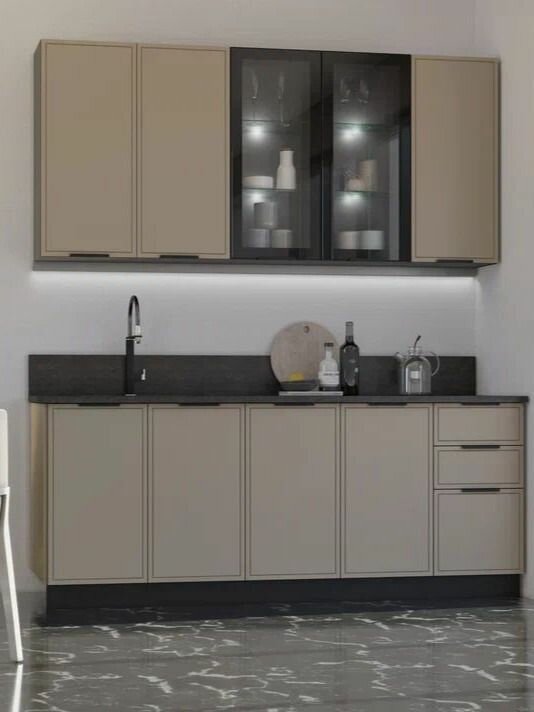 Кухонный гарнитур Николь 2м/900 холст латте/корпус графит со столешницей миф