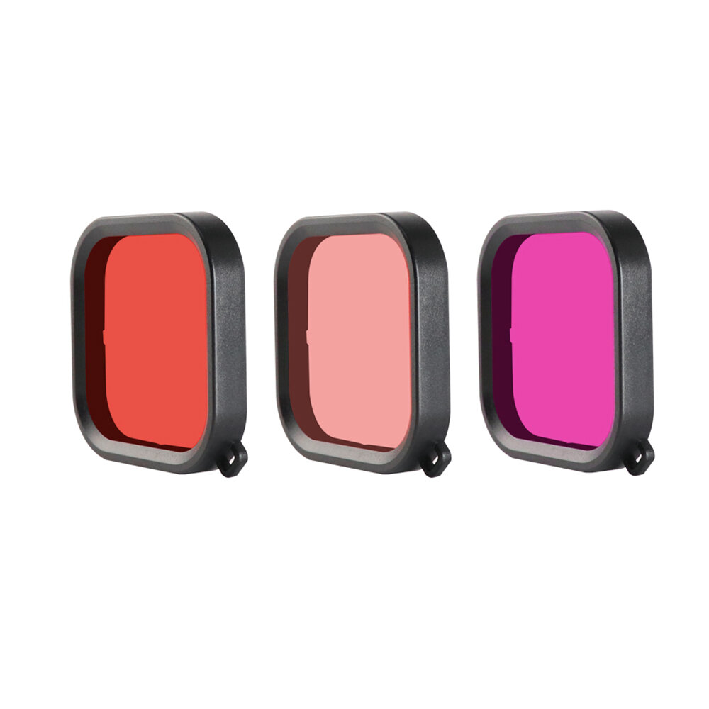 3pcs Фильтры для подводной съемки, совместимые с камерой Hero 8 Black, для водонепроницаемого корпуса, цвета: Красный, Светло-красный, Магента, материал: PC