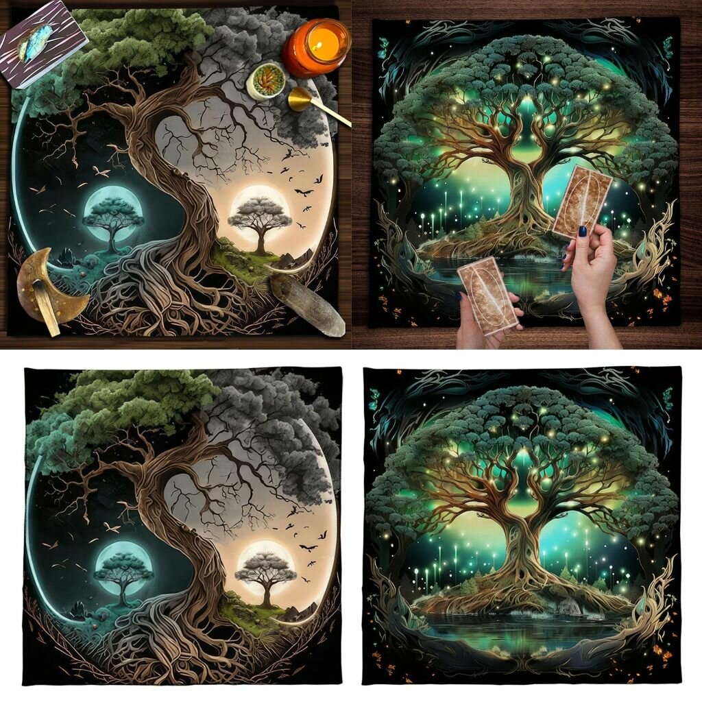 Древа жизни, алтари, ткань, карты Таро, скатерть, стол для гадания, квадратный гобелен, принадлежности колдовства