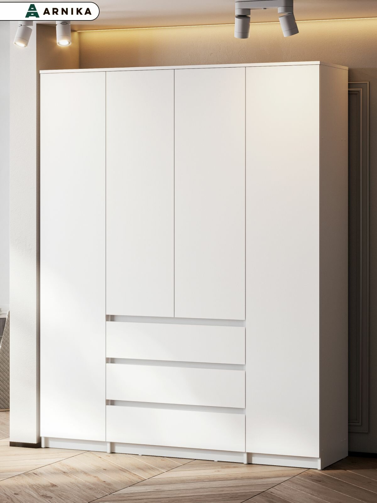 ARNIKA Шкаф четырехстворчатый с ящиками Довер, 160х46х205см, Белый