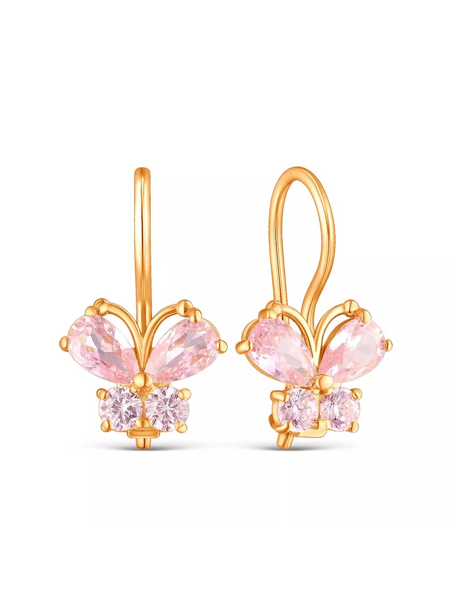 Серьги, серебро, 925 проба, золочение, фианит