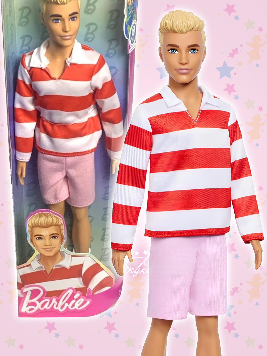 Кукла Кен Barbie Fashionistas блондин, в полосатой рубашке и розовых шортах