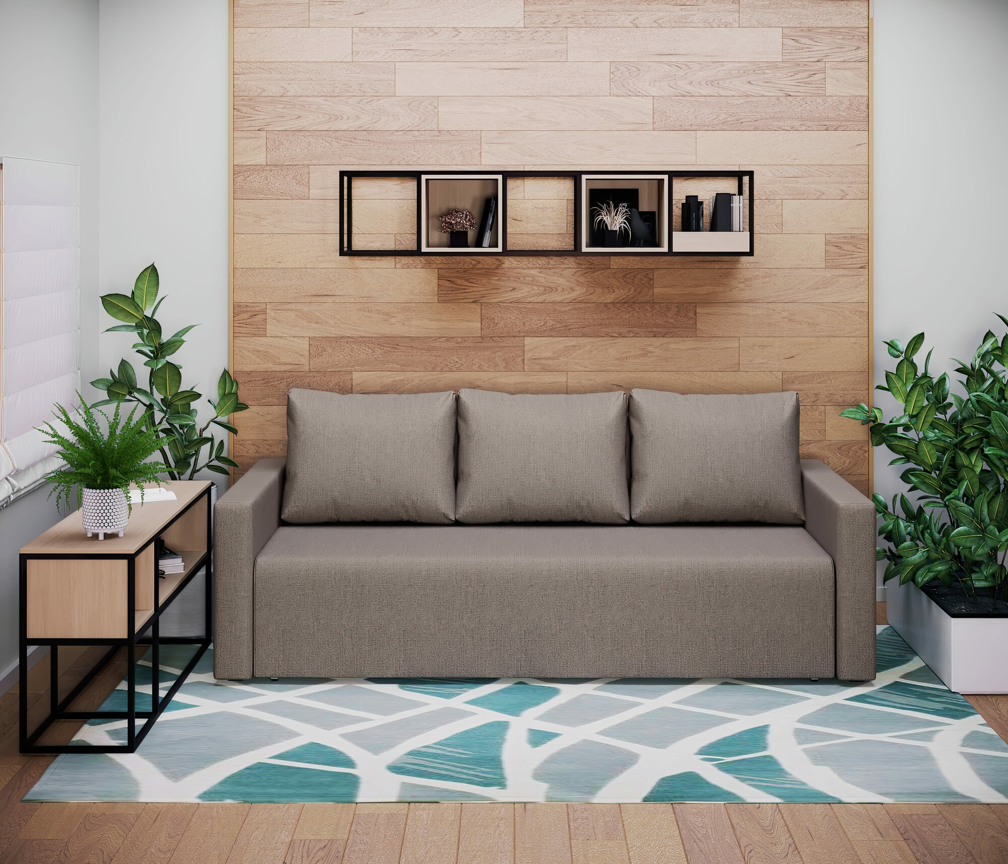 Диван Олимп 2 , еврокнижка, рогожка саванна плюс мокка, ППУ