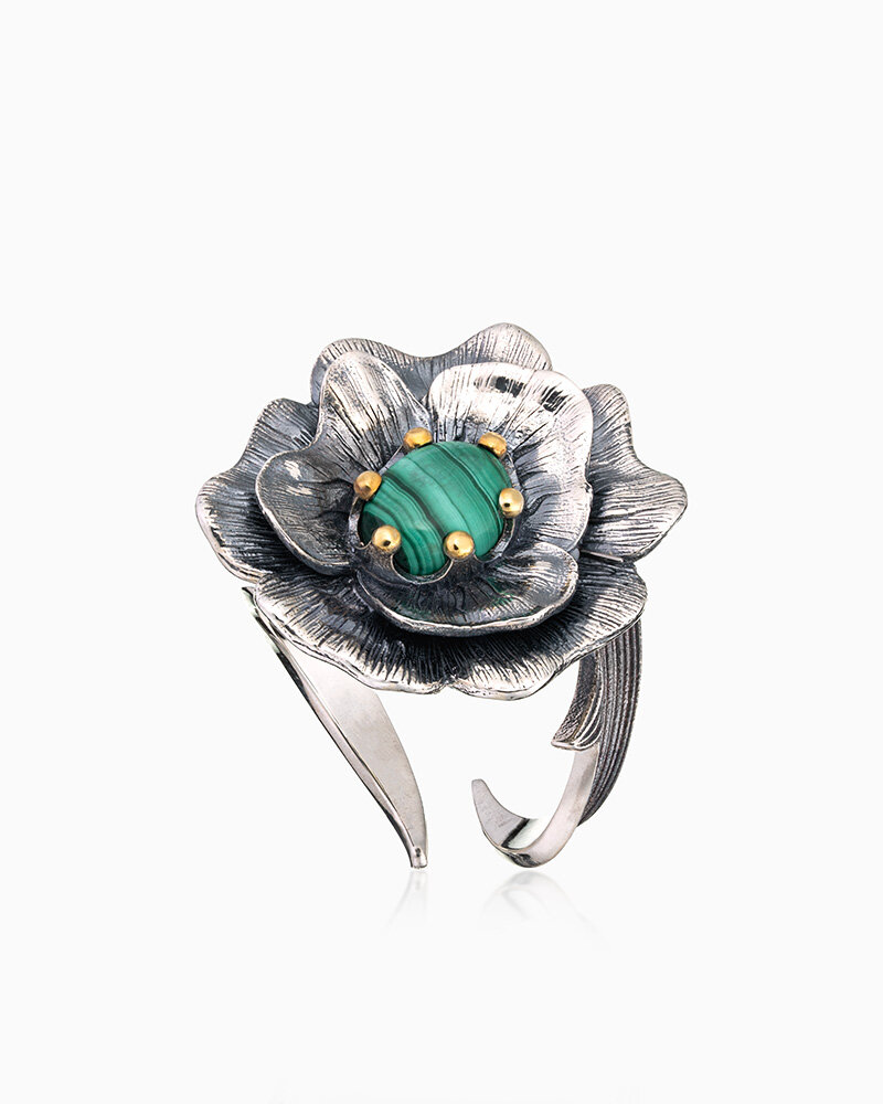 Кольцо, серебро, 925 проба, малахит