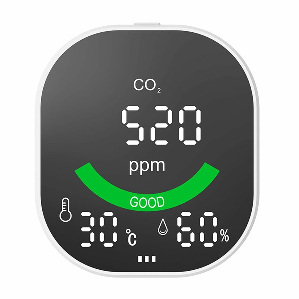 Монитор качества воздуха для дома и офиса CO2, температура, влажность, 3-в-1, USB/аккумулятор, дисплей + индикатор — фото 1