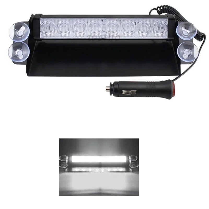 Автомобильный стробоскоп, 8 светодиодов, полицейские огни, красный/синий/желтый/белый, 12 В, сигнальные лампы, вспышка, аварийная сигнальная лампа на лобовом стекле 8LED white color