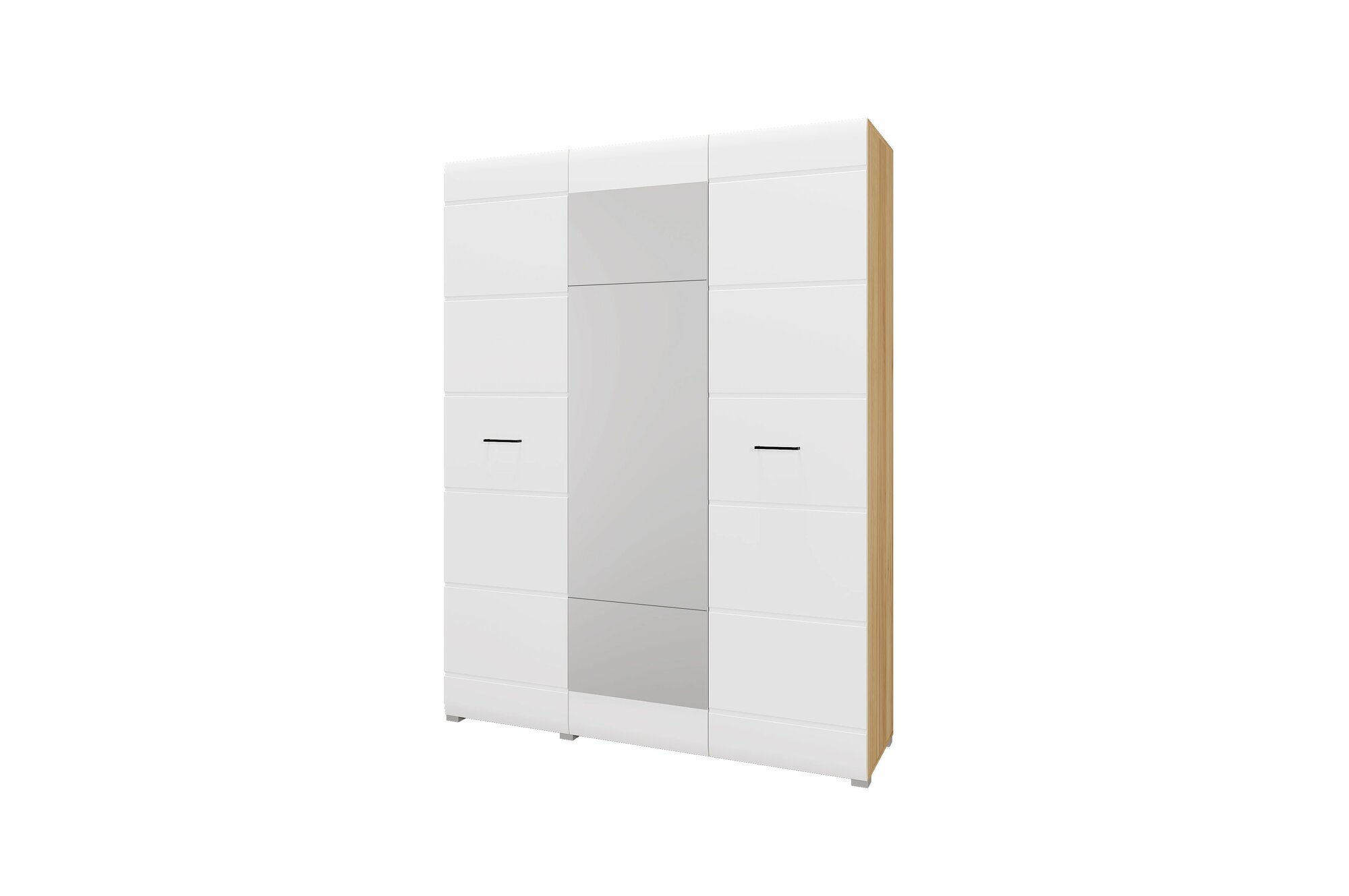 Шкаф "Ненси" 3-х створчатый цвет дуб золотой и белый гладкий ширина 150 см ЛДСП со штангой и полками для спальни, гостиной и прихожей с зеркалом