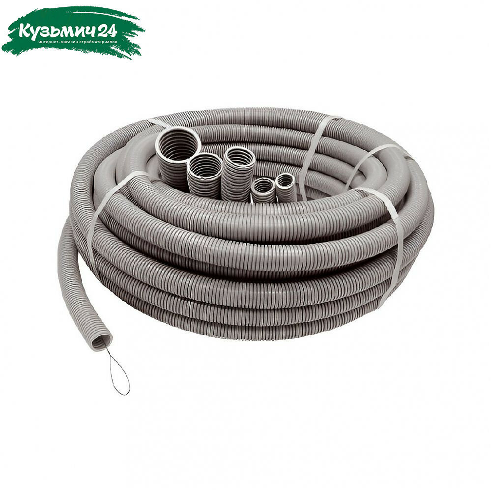 Труба гофрированная ПВХ Ruvinil 11601 с зондом, диаметр 16 мм, серая, легкая, бухта 50 м