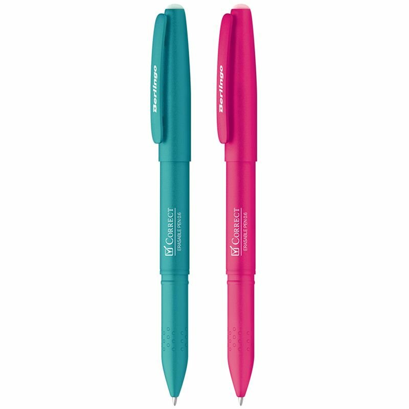Ручка гелевая стираемая Berlingo "Correct" синяя, 0,6мм, прорезин. корпус, корпус ассорти, 2шт