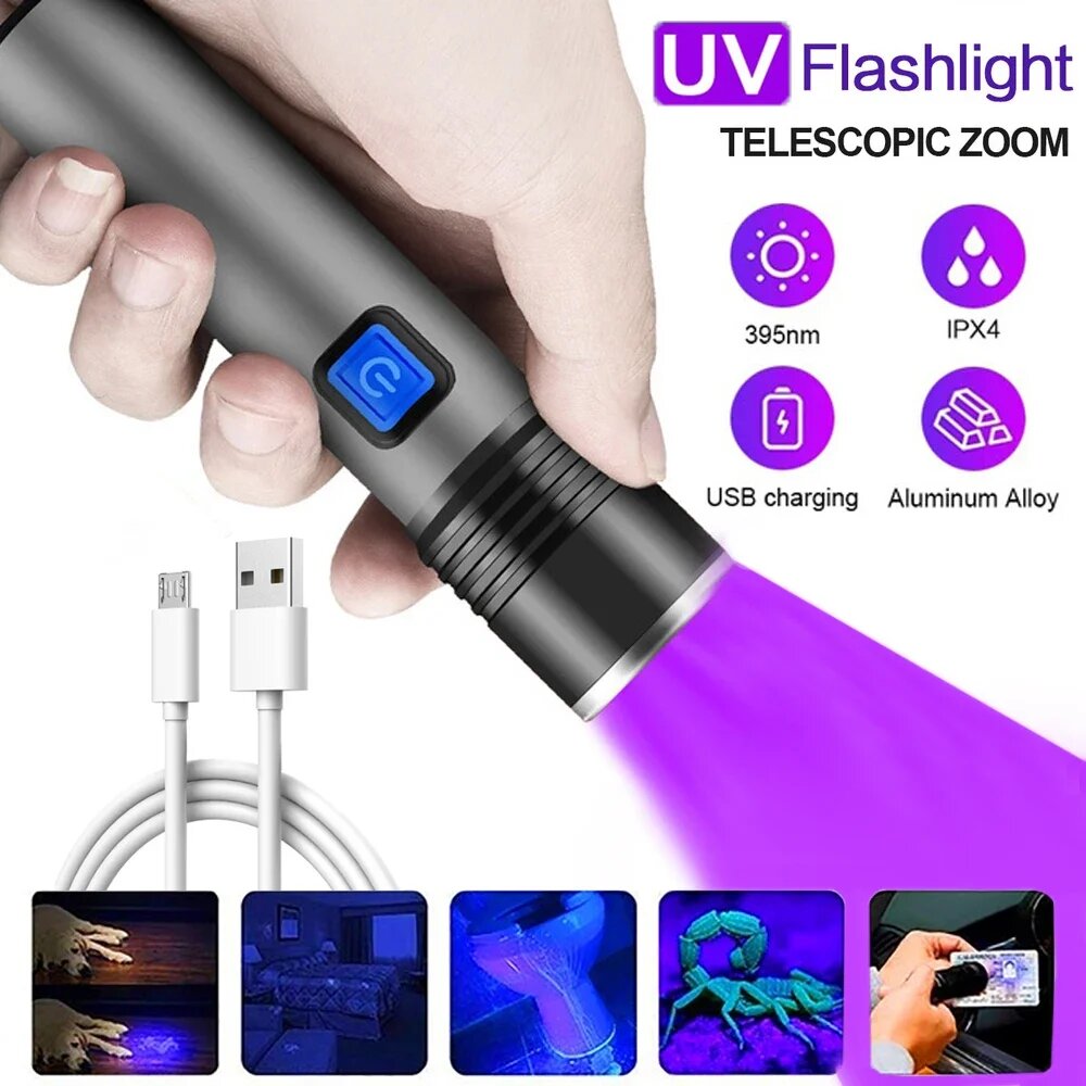 UV-фонарь Telescopic Zoom 395nm, USB, IPX4