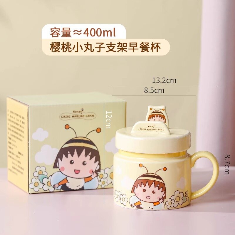 Чашка с подставкой Chibi Maruko-chan, домашняя керамическая чашка с ручкой, чашка для просмотра видео, чашка для сестер, водяная чашка