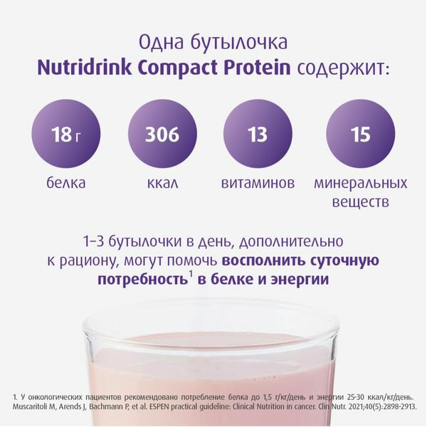 Питание лечебное диетическое высокобелковое с фруктово-ягодным вкусом Компакт Протеин Nutridrink/Нутридринк 125мл 4шт — фото 1
