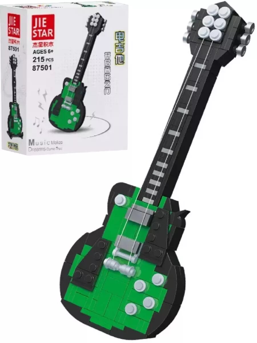 Конструктор Музыкальная Электрогитара зеленая, на подставке, 215 дет ( набор / подарок для мальчиков и девочек / подарок ребенку)