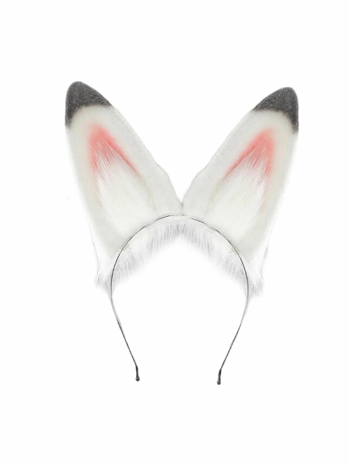 Ободок с ушками и хвостом из искусственного меха для костюма кролика на Хэллоуин, Уши кролика белые gr