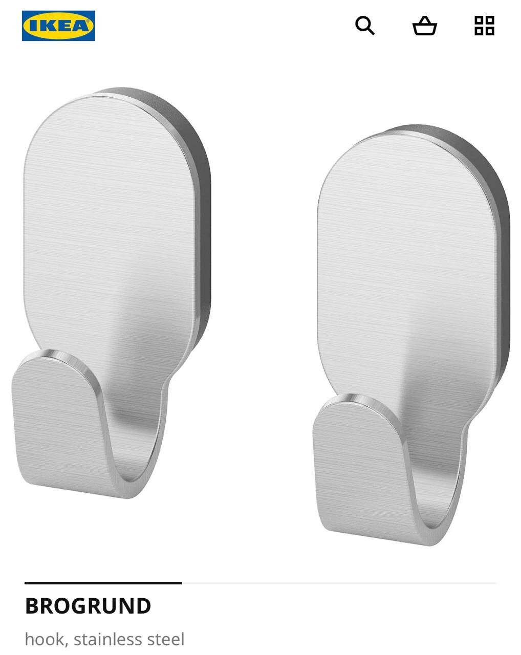 Крючки со скрытым креплением BROGRUND IKEA, нержавеющая сталь, 2шт
