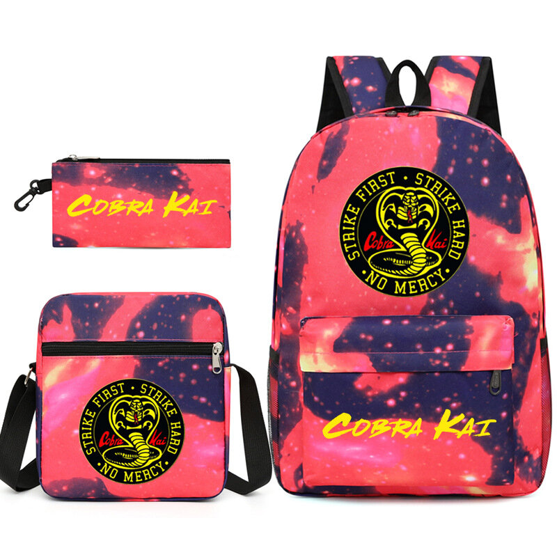 Детская школьная сумка из трех предметов для каратэ, повседневный рюкзак, студенческий рюкзак для мужчин и женщин, уличный рюкзак большой емкости с принтом
