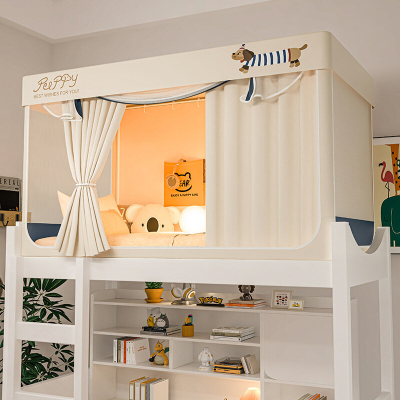 Кровать в студенческом общежитии с затемняющей шторой, москитной сеткой, двухъярусной кроватью, односпальной кроватью с занавеской, трехдверным пылезащитным балдахином,90*190cm