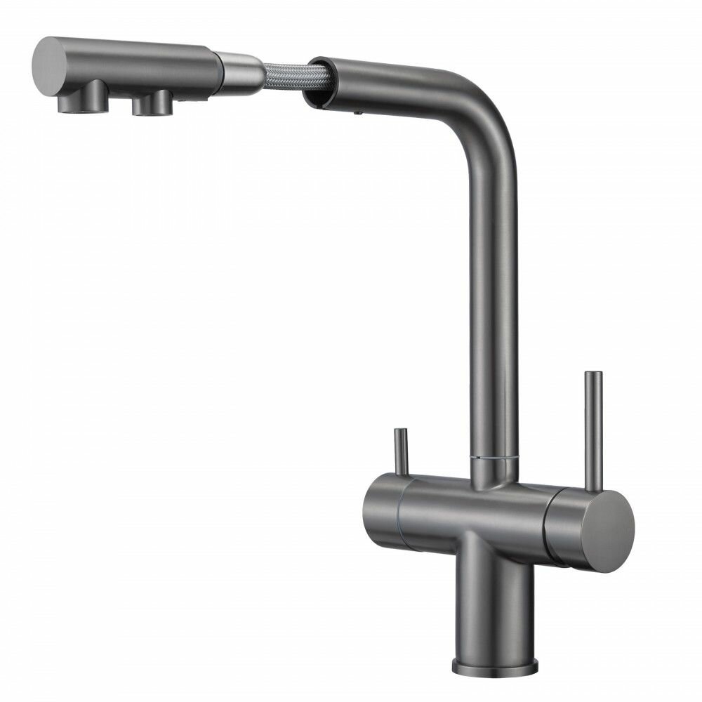 Смеситель для кухни с фильтром MILACIO Almonte-S (MCU.562. GM) вороненая сталь (вытяжной излив)