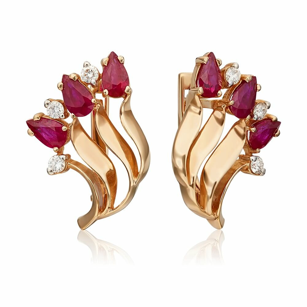 Серьги, красное золото, 585 проба, бриллиант, рубин