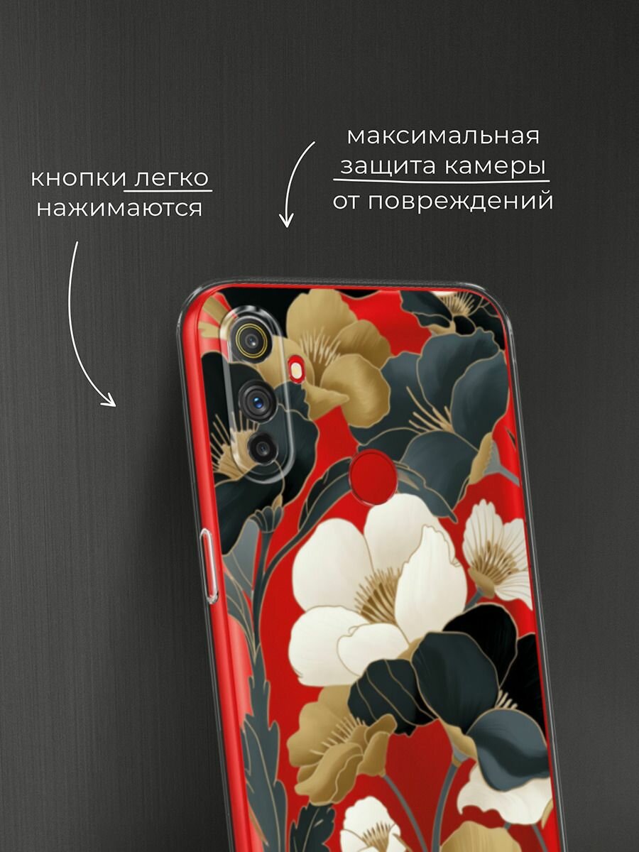 Силиконовый чехол на Realme C3 / Реалми C3 с принтом Золотые цветы — фото 1