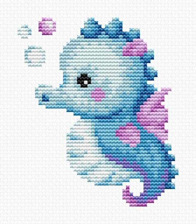 Набор для вышивания крестом Многоцветница "Морской конек" 8x10 см, Рыбы