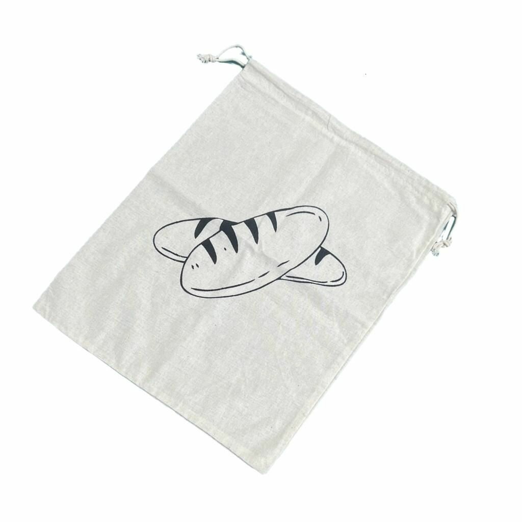 Льняная сумка для хлеба на шнурке-Хлопок 30х40см