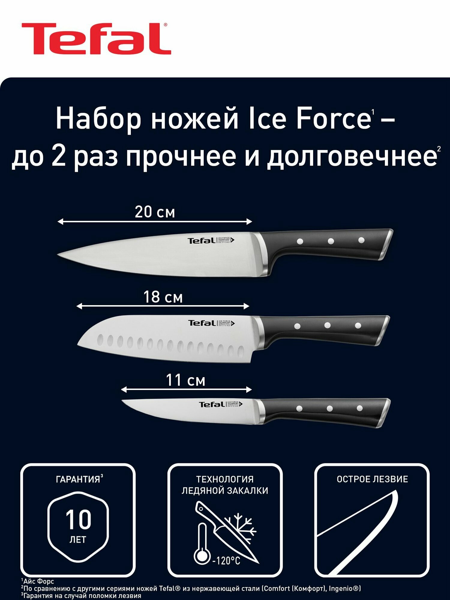 Набор ножей кухонных Tefal Ice Force K232S374, 3 предмета