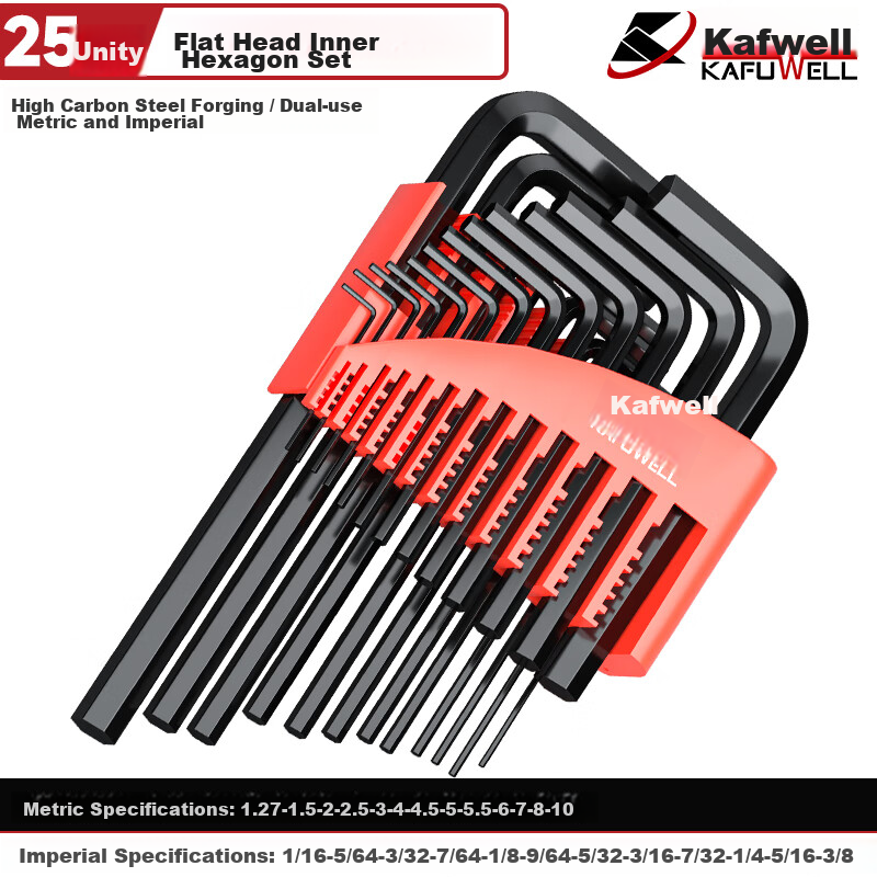 Kafuweier Flat Head Hex Key Set, 25 Pieces, Metric And Imperial, Bicycle Wrench And Screwdriver, KH3588