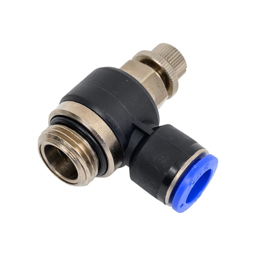 Дроссель с обратным клапаном 12 мм G1/2" CDC Pneumatics NSC 12G04, кран резьбовой цанговый, пневматический элемент