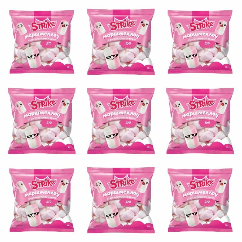 Strike Duo маршмеллоу, strawberry vanilla, 90 г, 9 упаковок