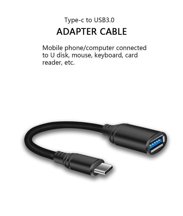 Тип-С OTG адаптер черный плетеный кабель USB 3.0 стандартная версия для мобильных устройств